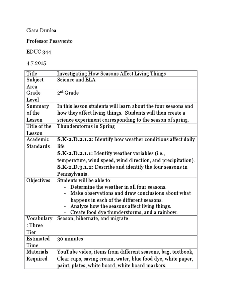 Seasons' Impact on 2nd Grade Science | PDF | Language Arts & Discipline