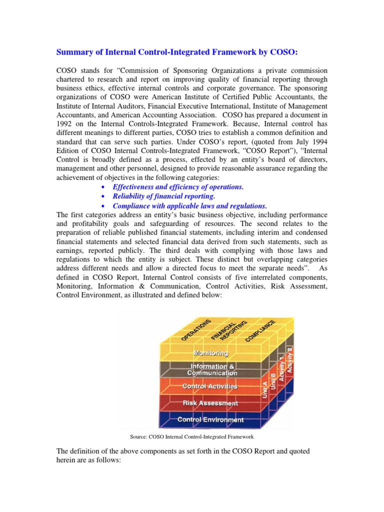 Summary of COSO Internal Control Framework PDF | PDF