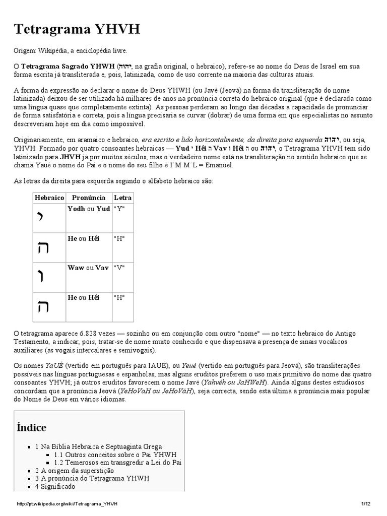 Significado e Uso do Tetragrama YHVH | PDF | Nomes de Deus | YHWH