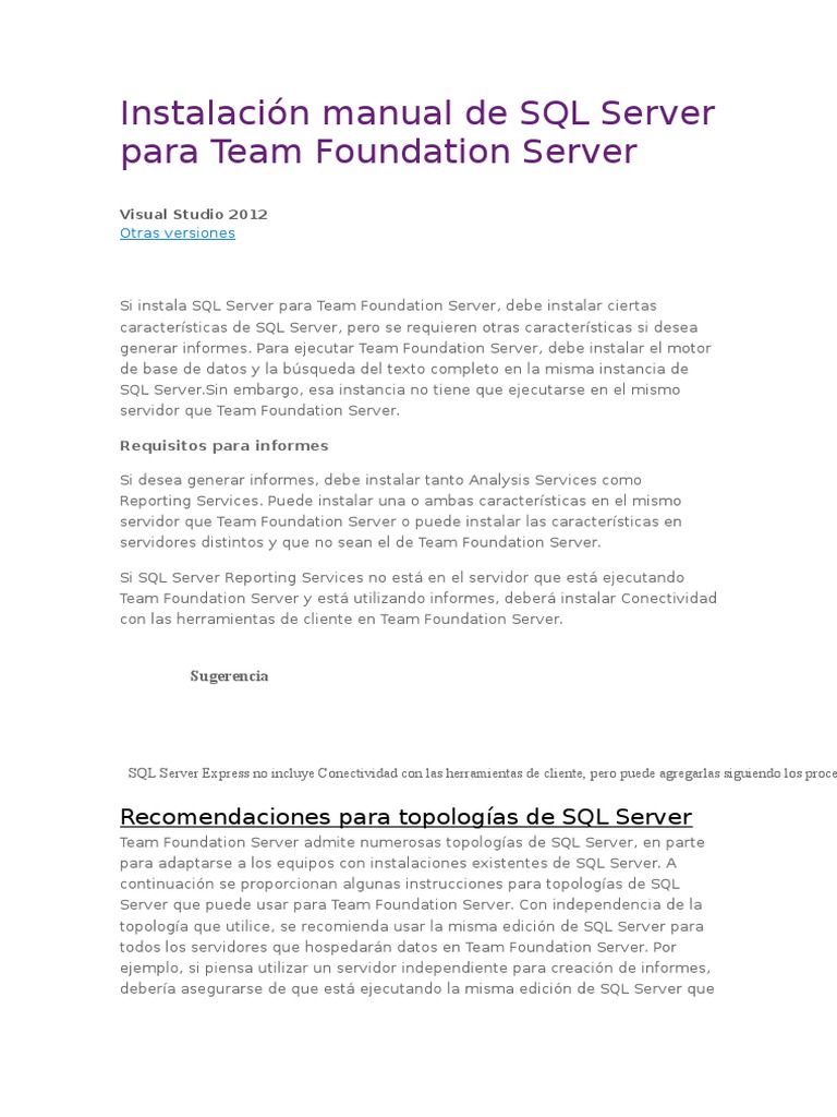 Instalación Manual de SQL Server Para Team Foundation Server | PDF ...