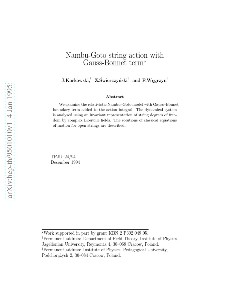 Nambu-Goto String Action With Gauss-Bonnet Term | PDF