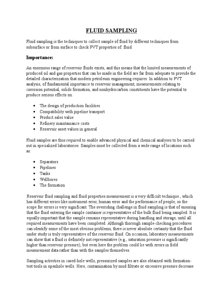 Fluid Sampling | PDF | Petroleum Reservoir | Liquids