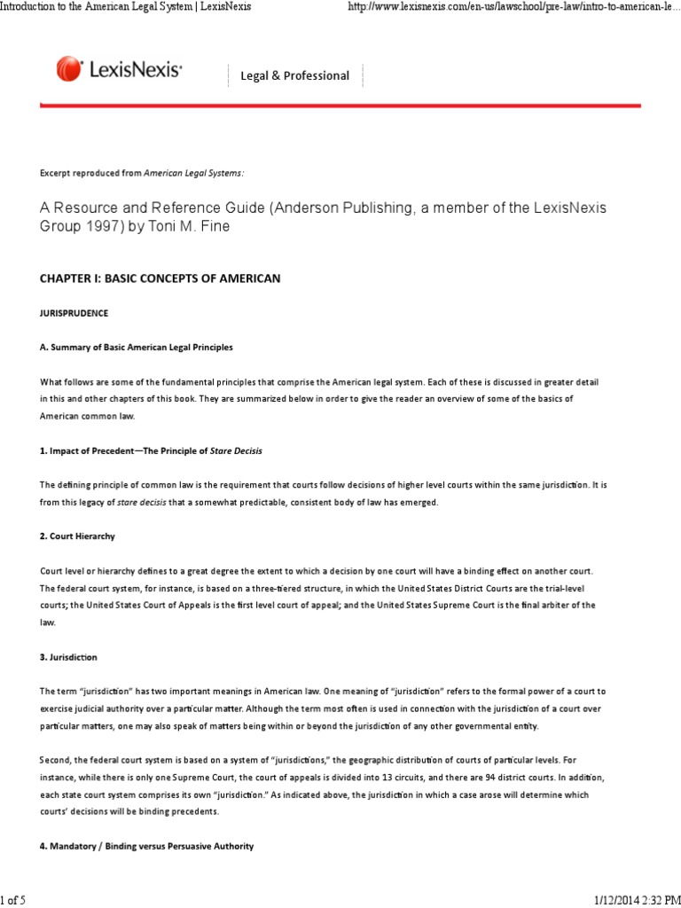 American Legal System Basics | PDF | Law Of The United States | Precedent