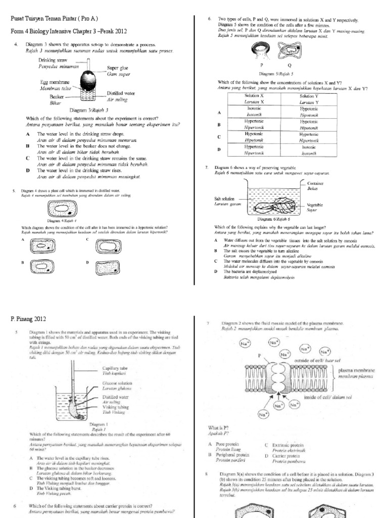 F4 SPM Biology Chapter 3 Objective | PDF