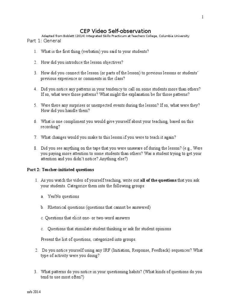 CEP Video Self-Observation Guide | PDF