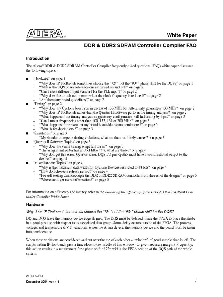 Altera Whitepaper Ddr And Ddr2 Sdram Controller Compiler Faq Pdf