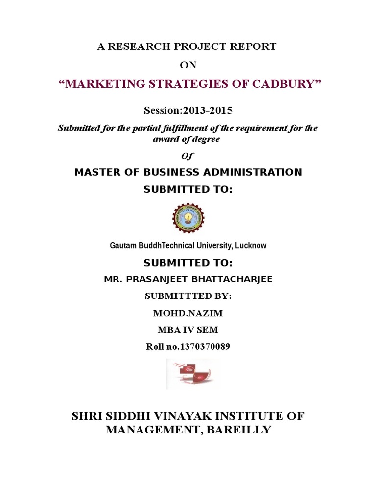 A Project Report On Cadbury Chocolate | PDF | Chocolate | Sampling (Statistics)