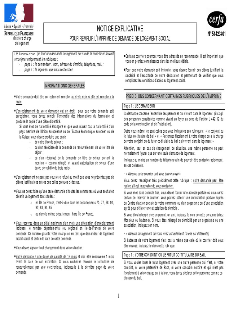 La Notice Explicative de La Demande de Logement | PDF | Domicile (Droit) | Logement