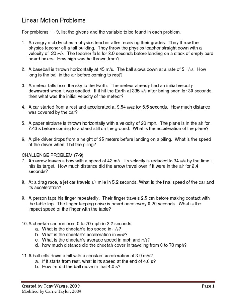Linear Motion Problems | PDF