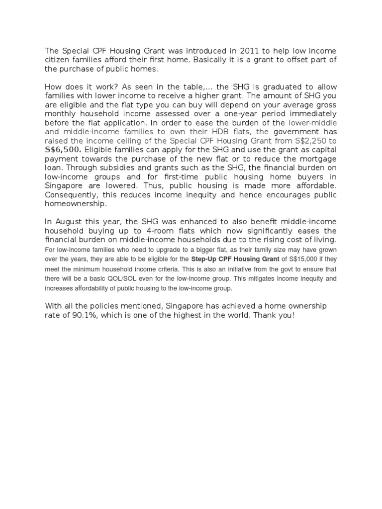Special CPF Housing Grant Overview | PDF