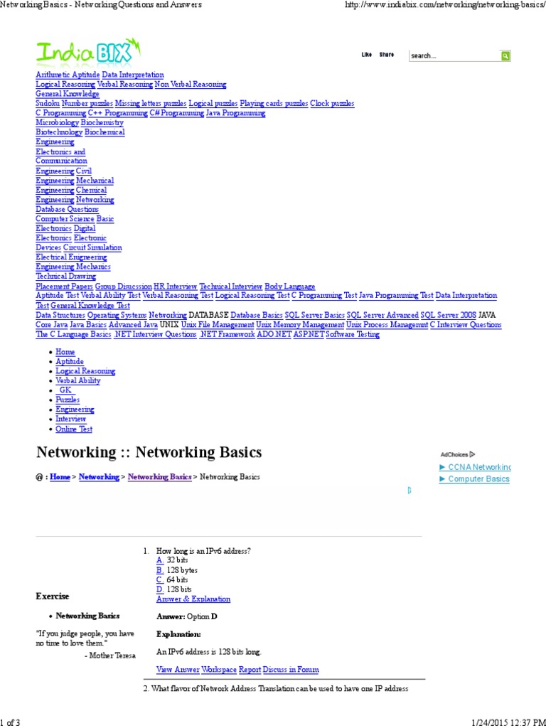 Networking Basics Networking Questions And Answers Pdf Bit Computer Network