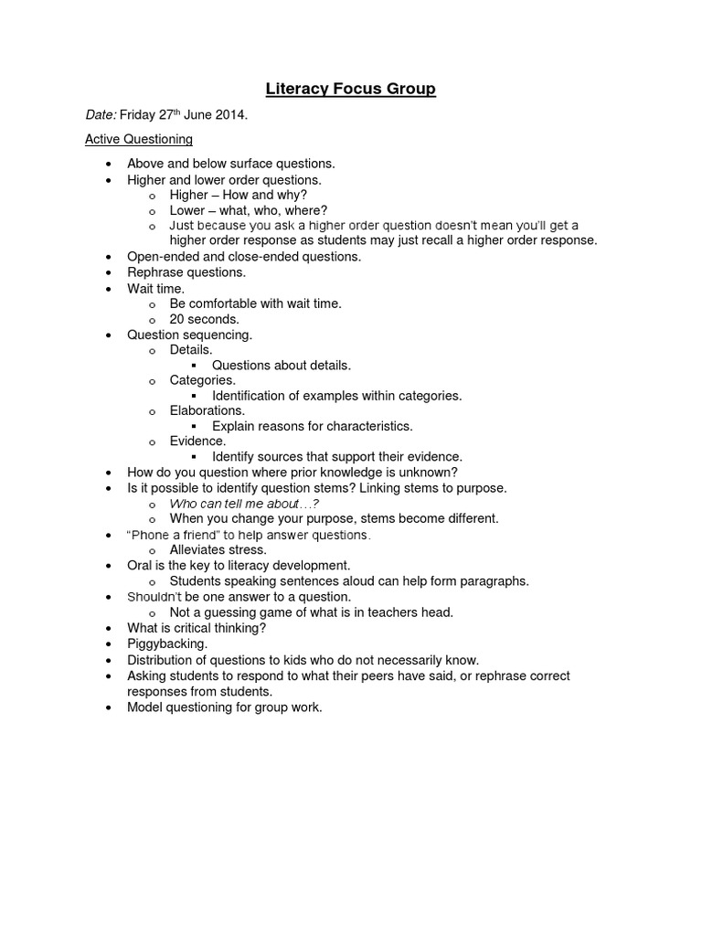 Literacy Focus Group | PDF