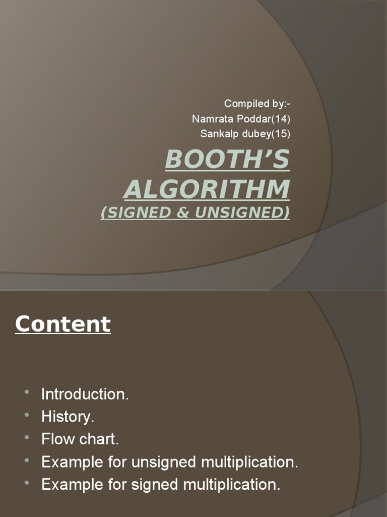 Booth'S Algorithm: (Signed & Unsigned) | Download Free PDF | Multiplication | Theoretical ...