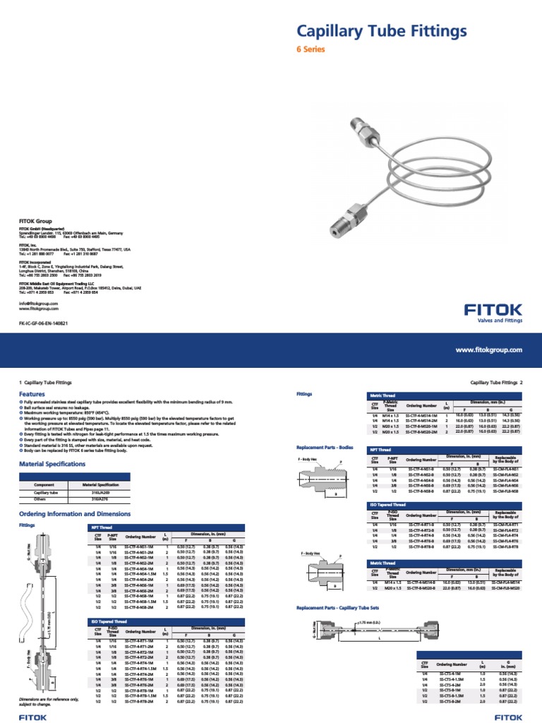 Capillary Tube Fittings | PDF | Stainless Steel | Chemical Engineering