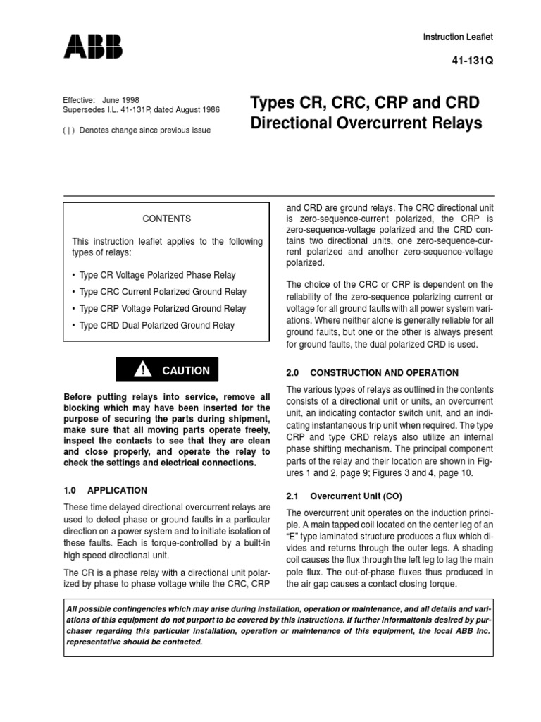 Types CR, CRC, CRP and CRD Directional Overcurrent Relays: Caution ...