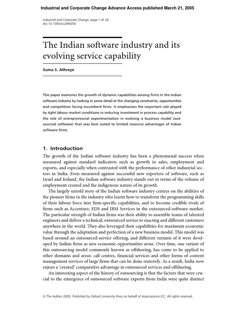 The Indian Software Industry and Its Evolving Service Capability | PDF ...