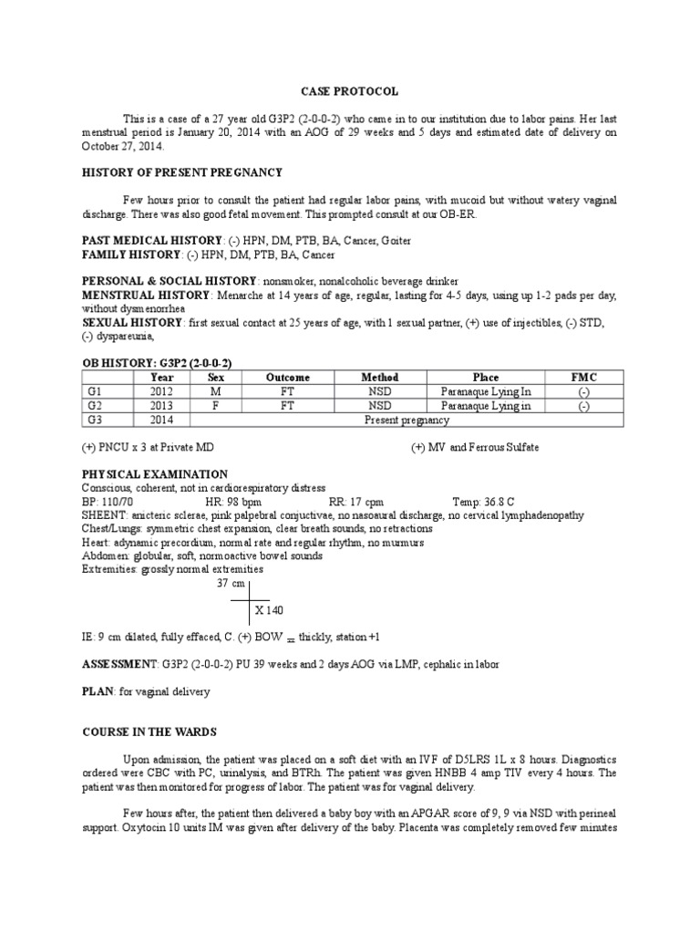 Case Protocol | PDF | Uterus | Medical Specialties