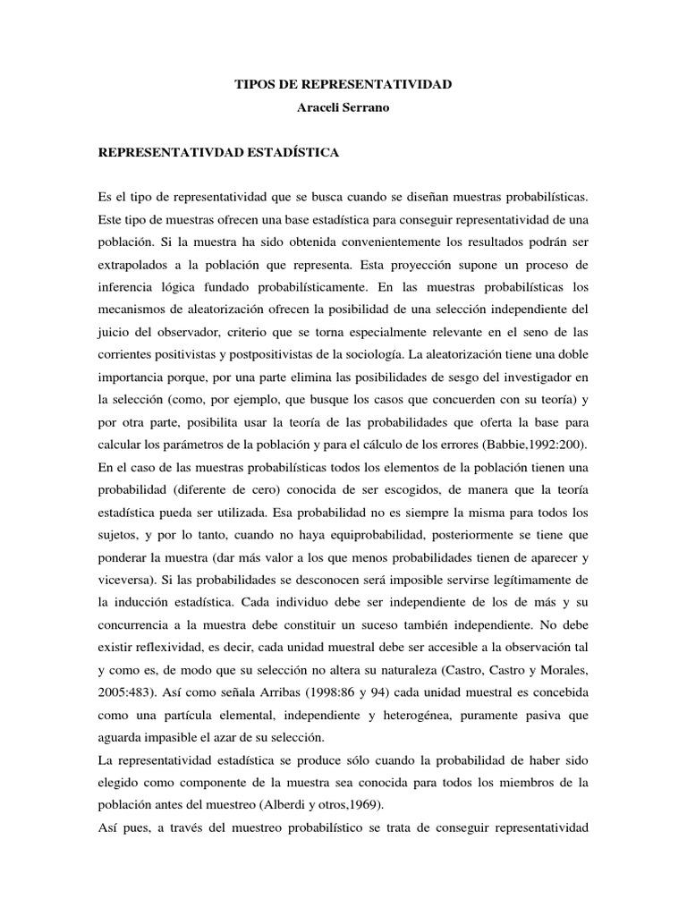 Tipos de Representatividad Araceli Serrano 2009 | PDF | Probabilidad ...