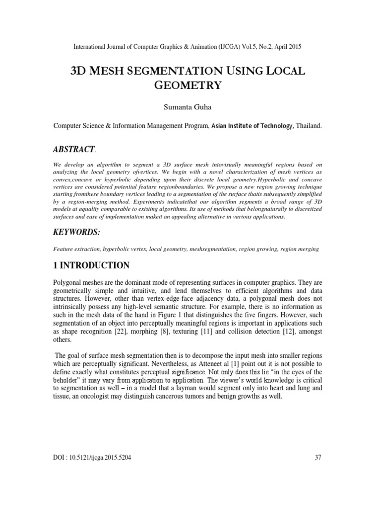 3d Mesh Segmentation Using Local Geometry Pdf Vertex Geometry