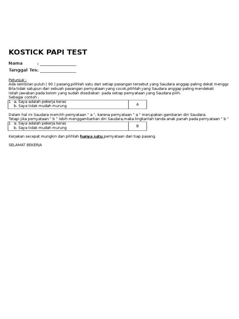 Papi Kostick Test Online | PDF | Metode & Bahan Ajar