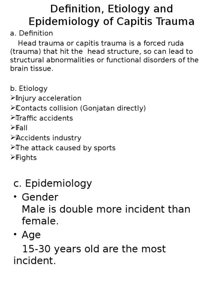 Capitis Trauma Definition, Etiology and Epidemiology | PDF