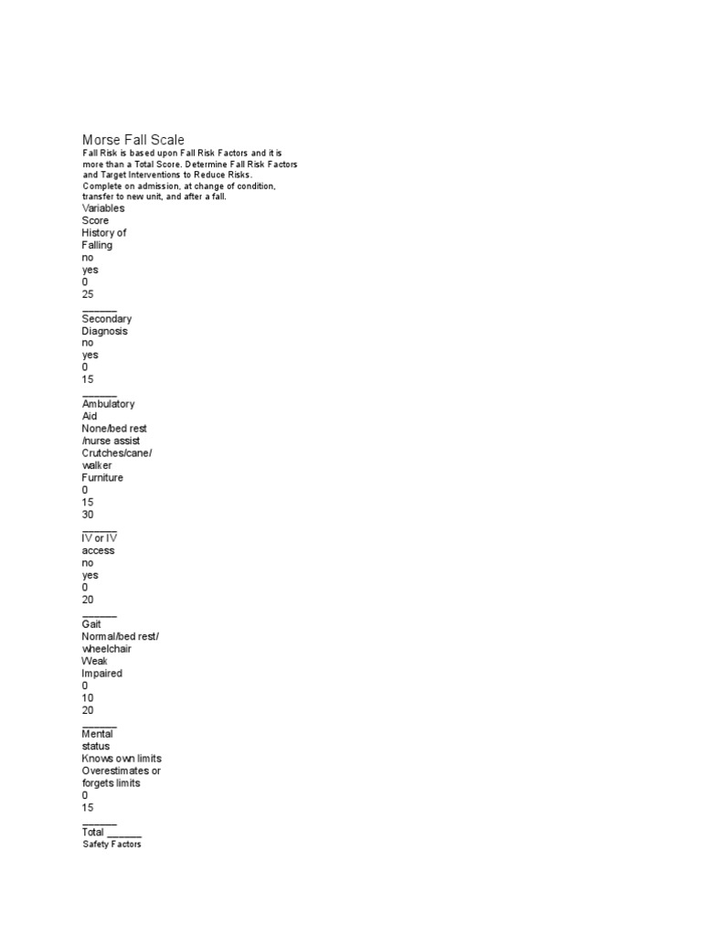 Morse Fall Scale | Download Free PDF | Nursing | Screening (Medicine)