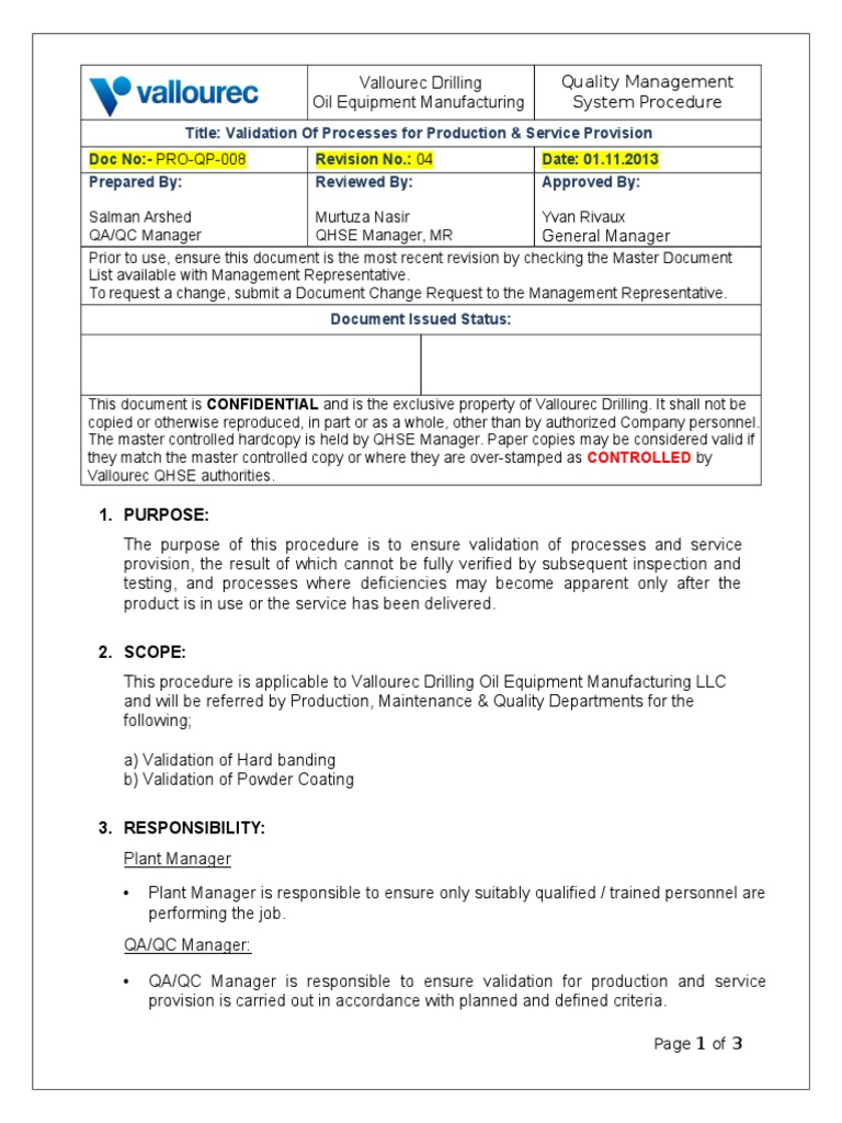 Production Process Validation Procedure | PDF | Verification And ...