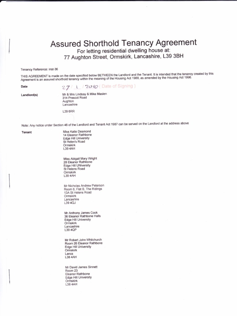Assured Shorthold Tenancy Agreement | Download Free PDF | Landlord | Leasehold Estate