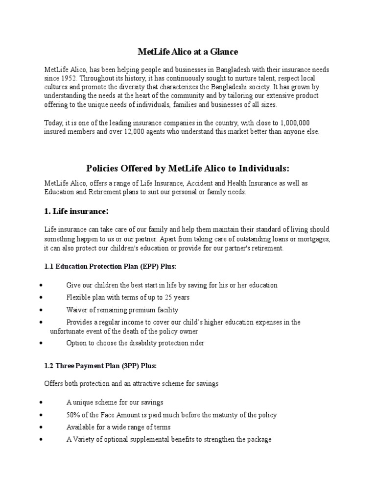 MetLife Alico at A Glance | PDF | Met Life | Insurance