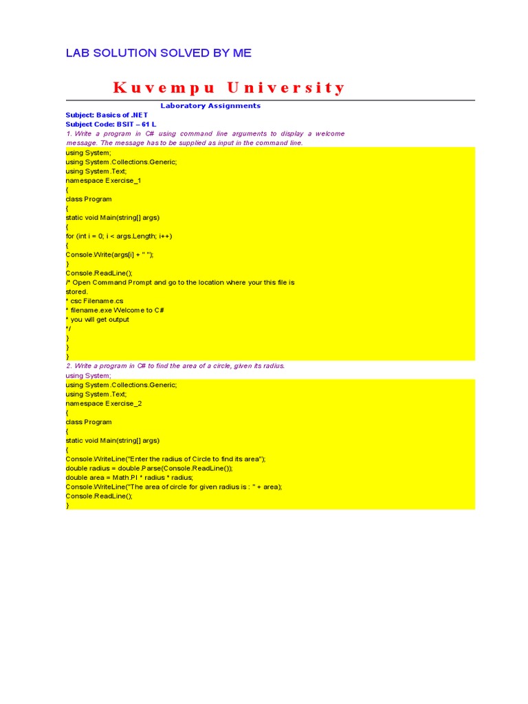 Lab Solution Solved by Me Old | PDF | C Sharp (Programming Language ...