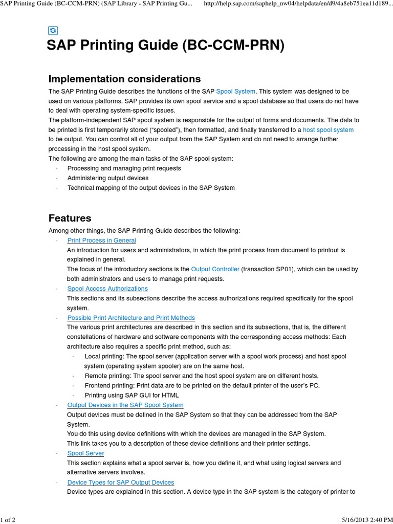 SAP Printing Guide (BC-CCM-PRN) ) PDF | PDF | Input/Output | Databases