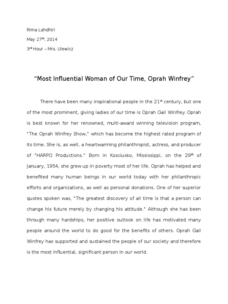 Oprah Gail Winfrey Research Paper | PDF | Oprah Winfrey