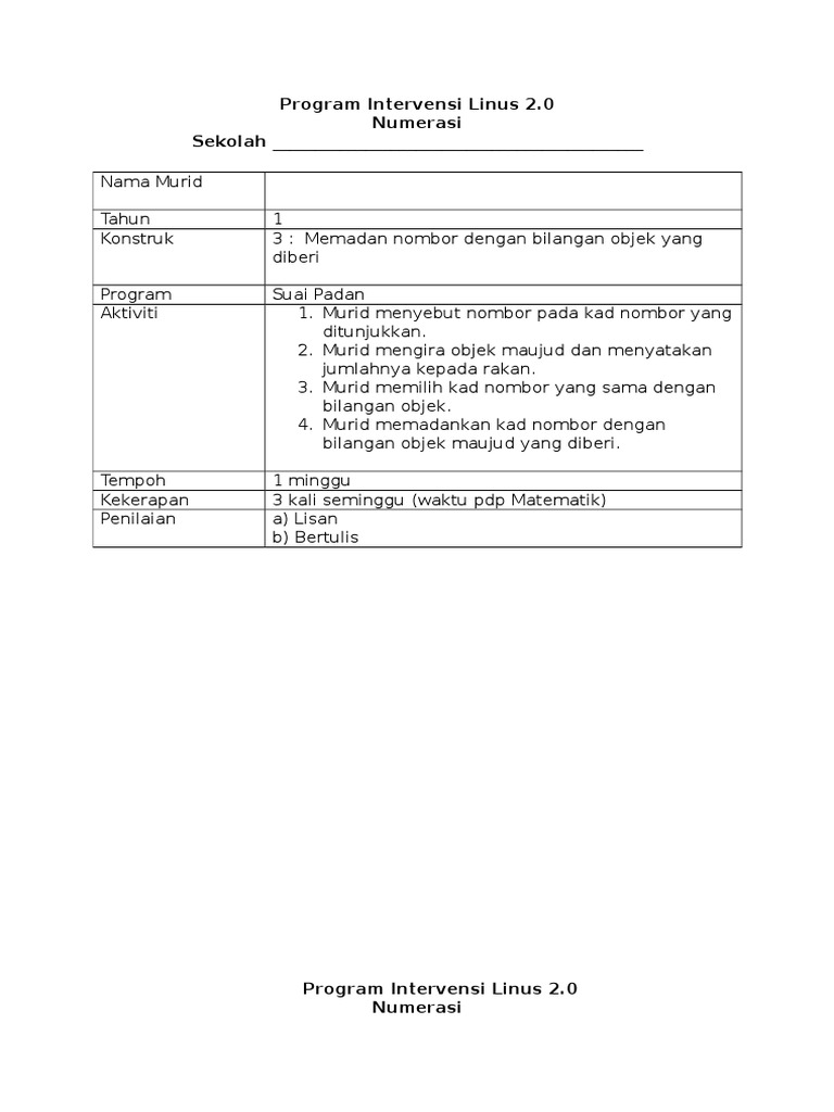 Program Intervensi Linus 2.0 | PDF