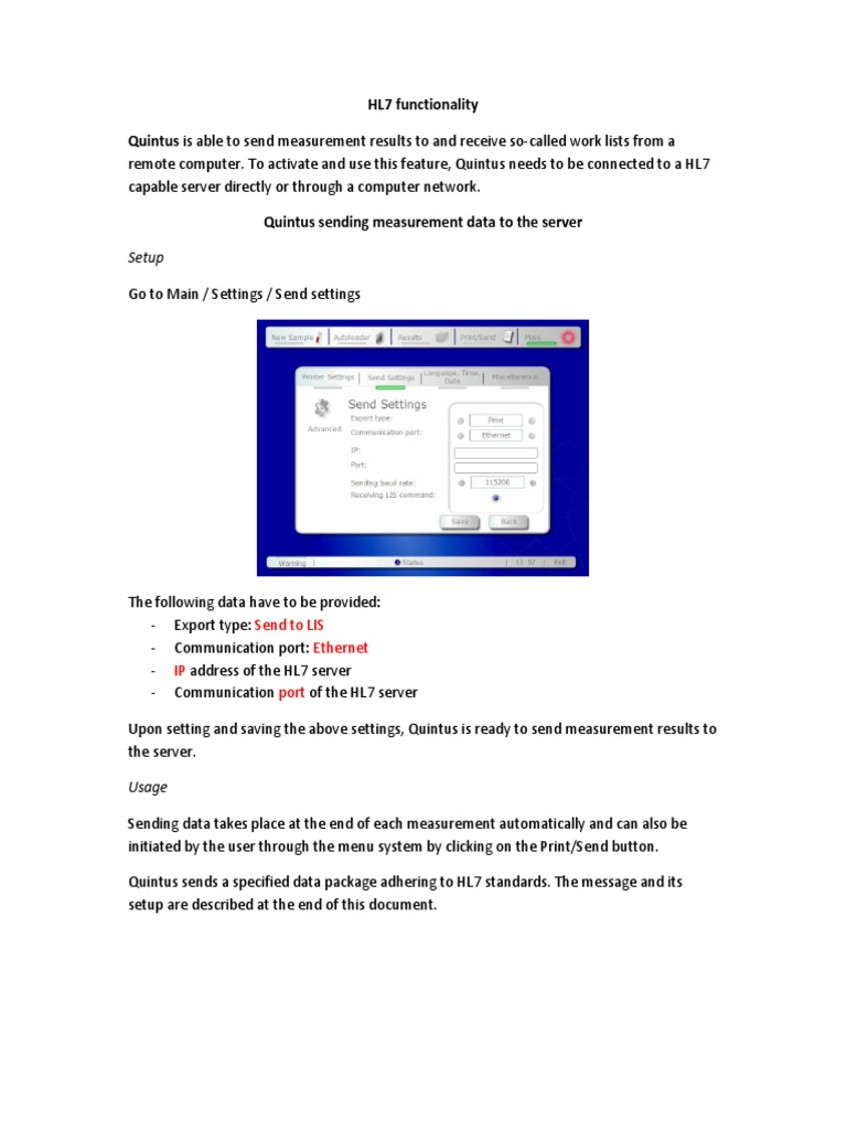 HL7 Communication Protocol For Quintus | PDF | Port (Computer Networking) | Server (Computing)