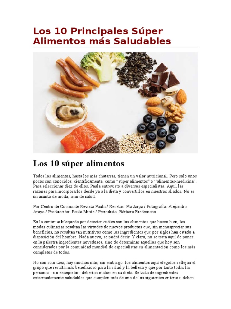 Los 10 Principales Súper Alimentos Más Saludables | PDF | Ajo | Leche