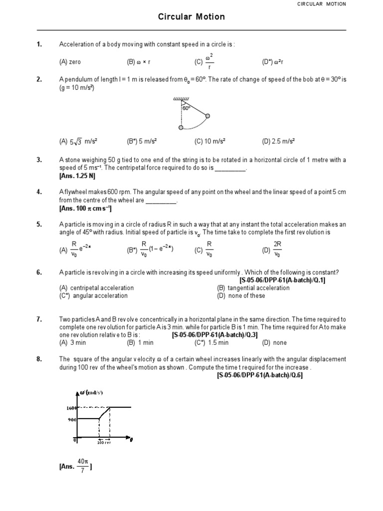 JEE Mains Q.bank Circular Motion | PDF | Acceleration | Velocity