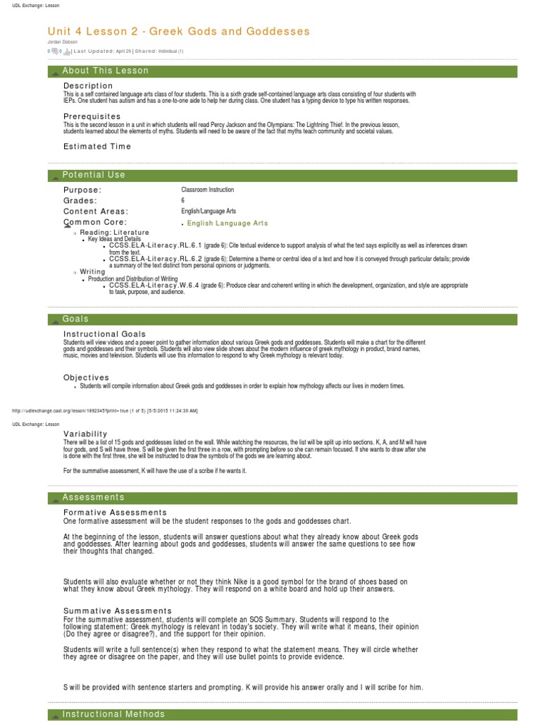 6th Grade Ela Greek Gods and Goddesses | PDF | Educational Assessment ...