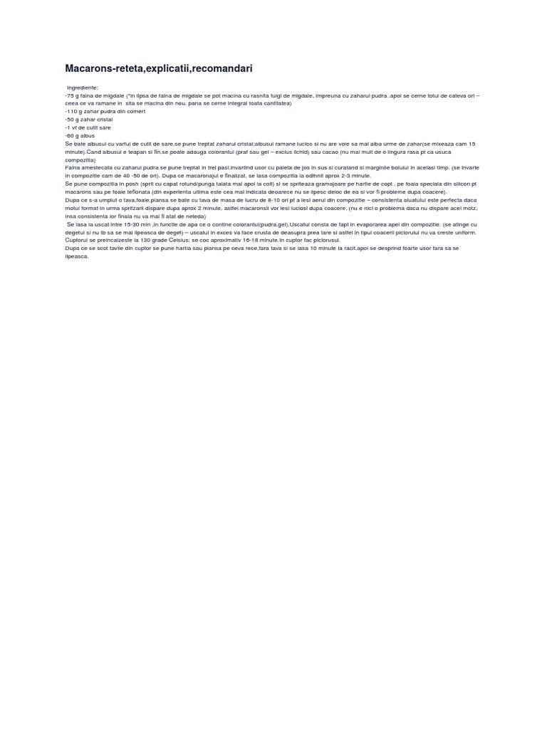 Macarons-Reteta, Explicatii, Recomandari Anca Poleac | PDF