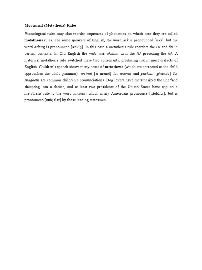 Understanding Metathesis in English Phonology | PDF