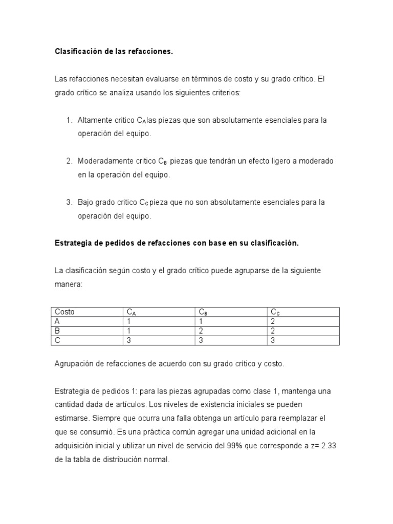 Clasificación de Las Refacciones | PDF