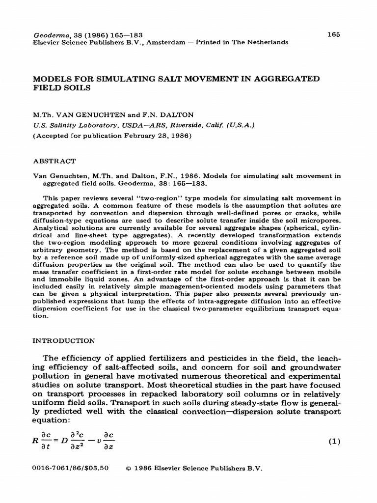 Models For Simulating Salt Movement in Aggregated Field Soils | PDF ...