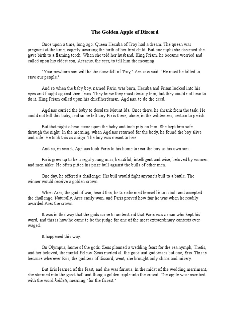 The Golden Apple of Discord Story | PDF | Paris (Mythology) | Helen Of Troy