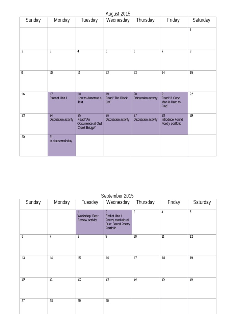 Unit Plan Calendar | PDF | Art