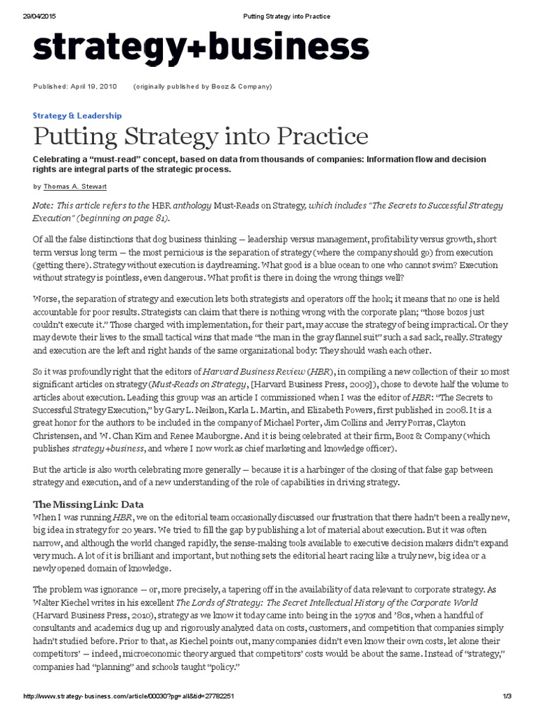 Putting Strategy Into Practice | PDF | Strategic Management | Cognition