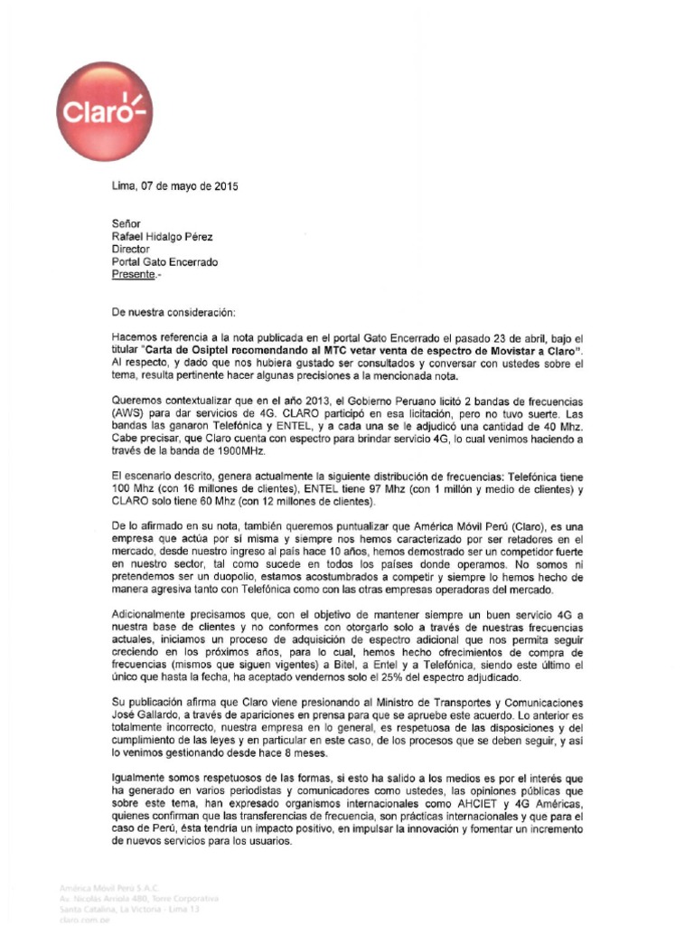 Carta de Claro | PDF