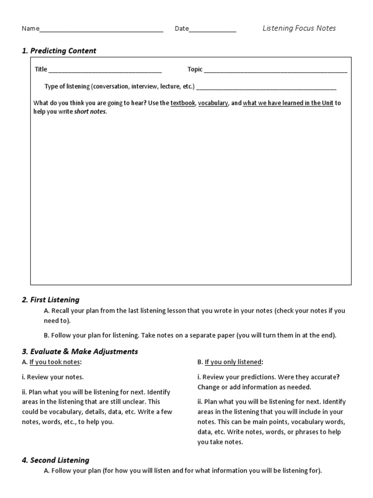 Listening Focus Notes | PDF | Career & Growth | Language Arts & Discipline