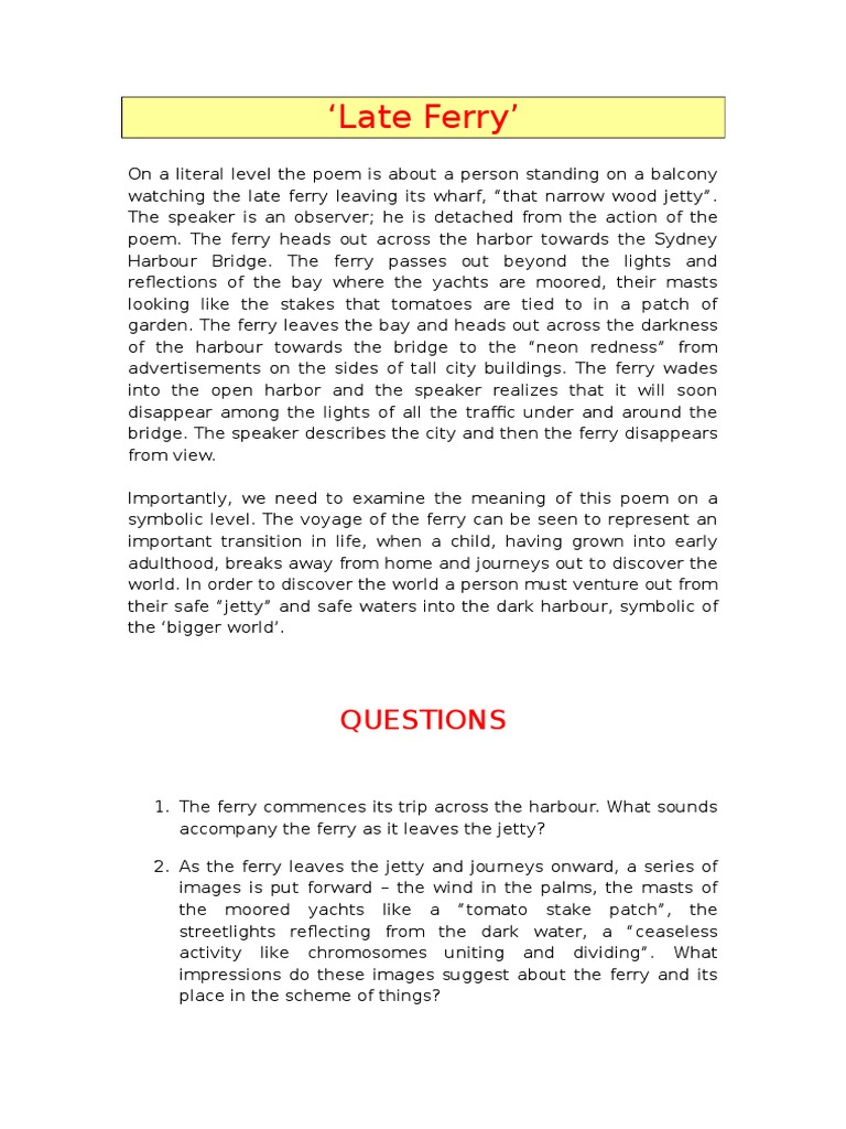 Symbolism in 'Late Ferry' Poem | PDF | Ferry