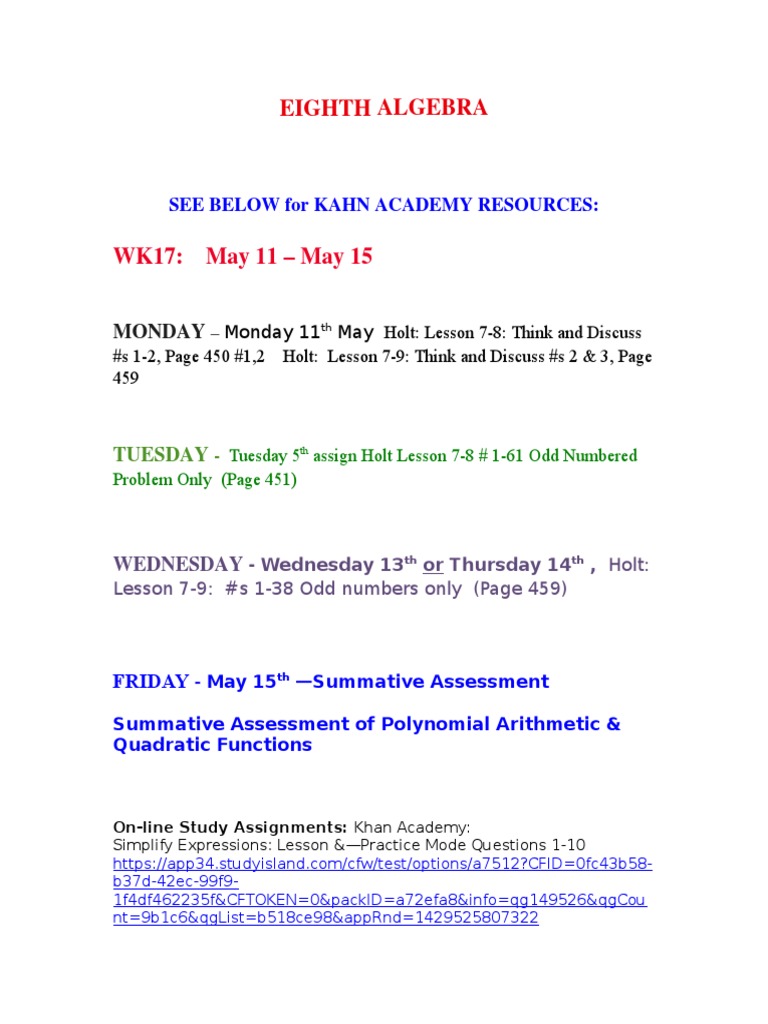 Eighth Math - Week 17 | PDF