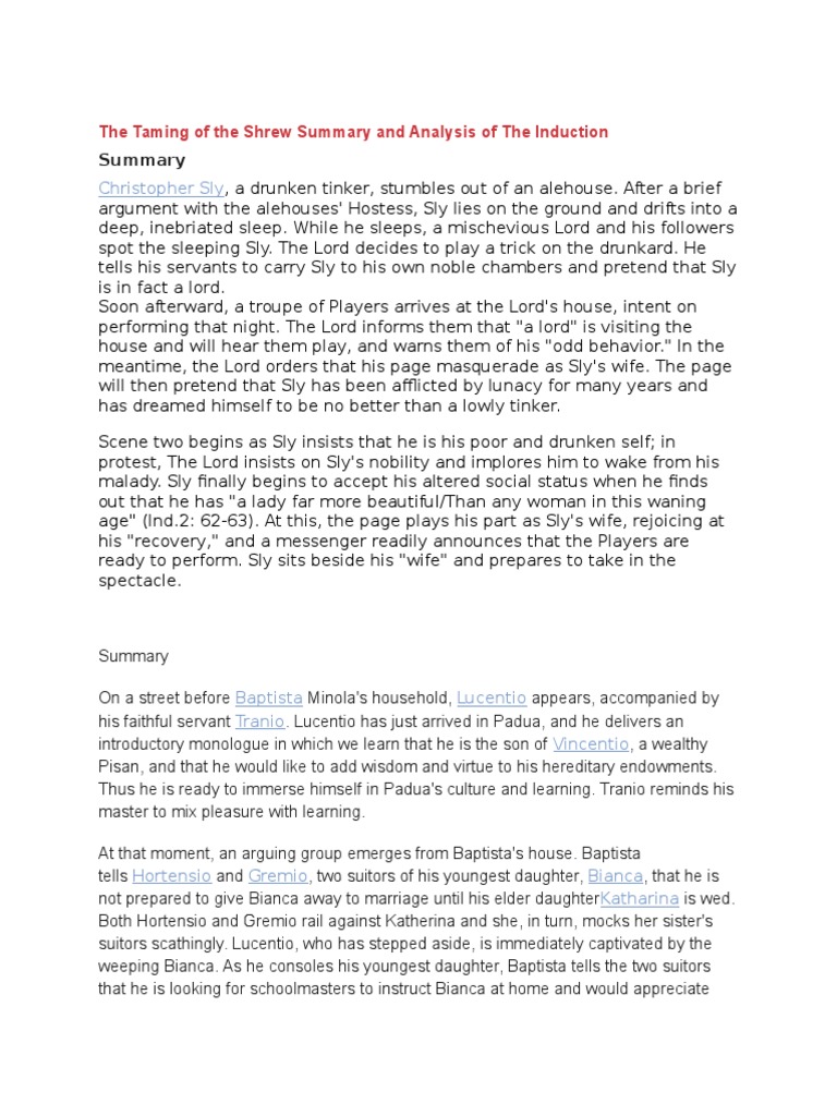 The Taming of The Shrew Summary and Analysis of The Induction | PDF ...