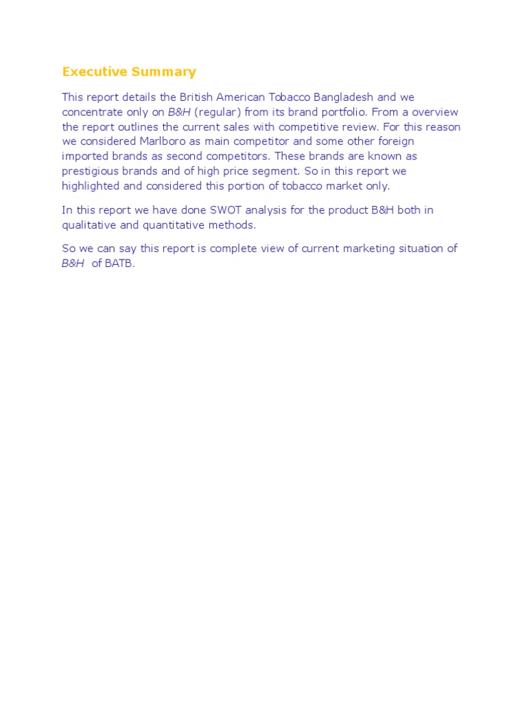 Executive Summary of BATB | PDF | Business | Finance & Money Management